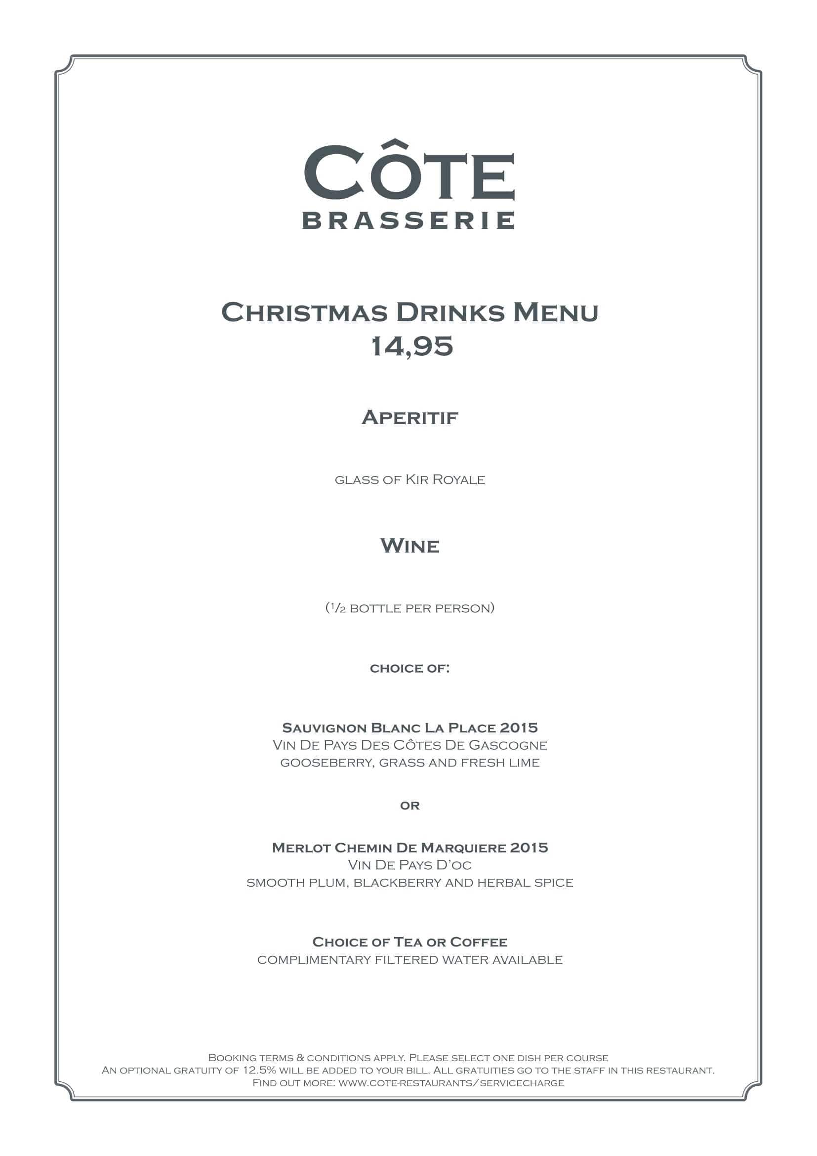 Menu at Cote Bistro restaurant, Liverpool