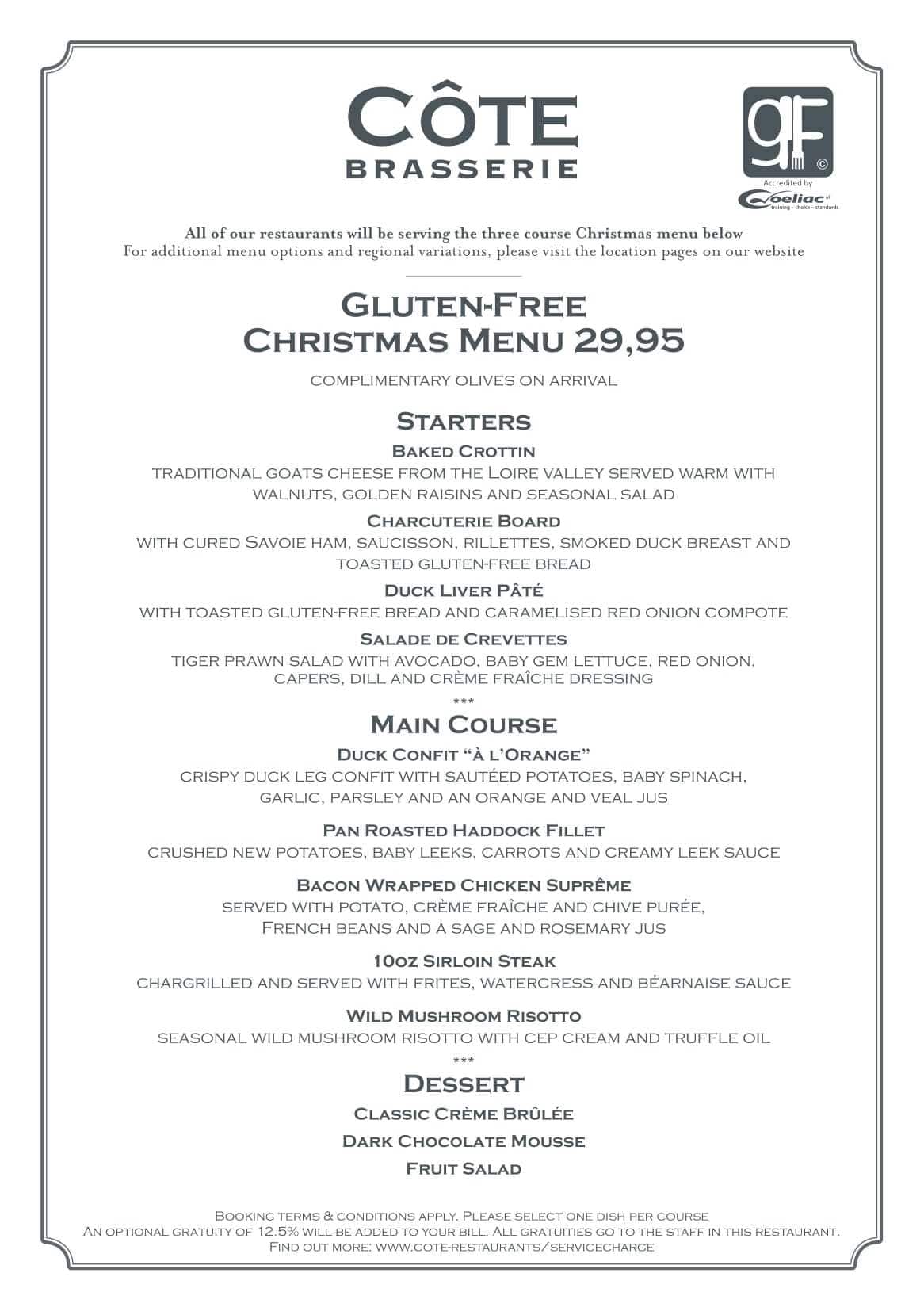 Menu at Cote Bistro restaurant, Liverpool