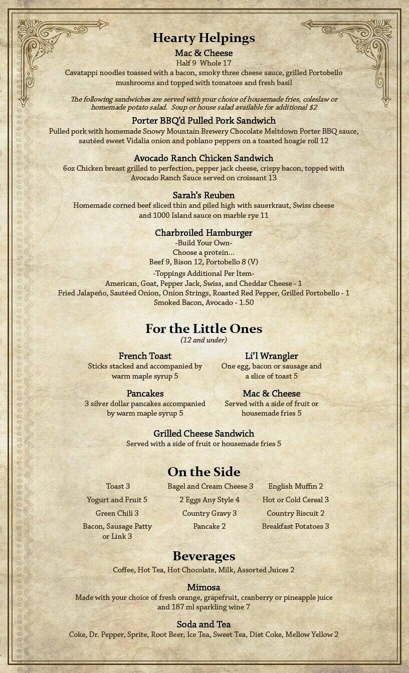 Menu at Silver Saddle Restaurant, Saratoga