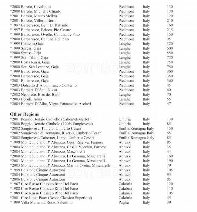 Menu at Joia Ristorante restaurant, Aurora