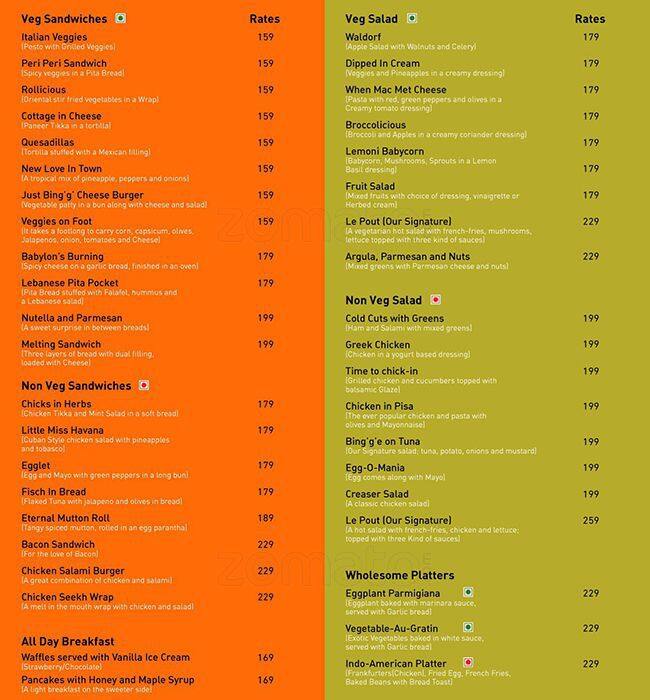 Menu at just bing'g'e, Navi Mumbai