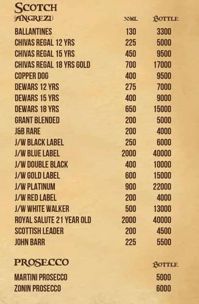 Menu of Yeda Republic, Juhu, Mumbai