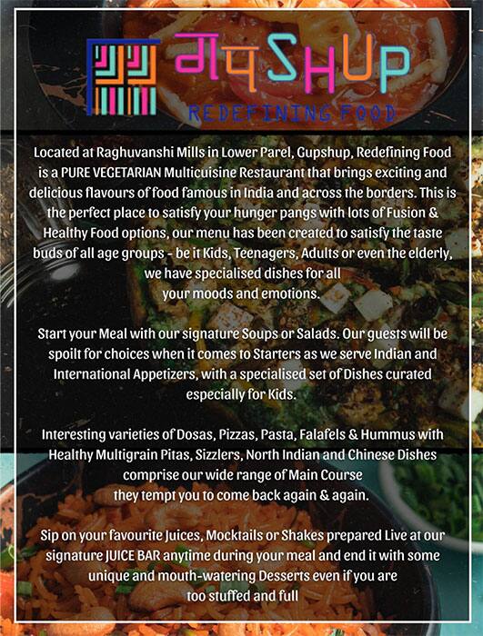Menu of GupShup - Redefining Food, Lower Parel, Mumbai