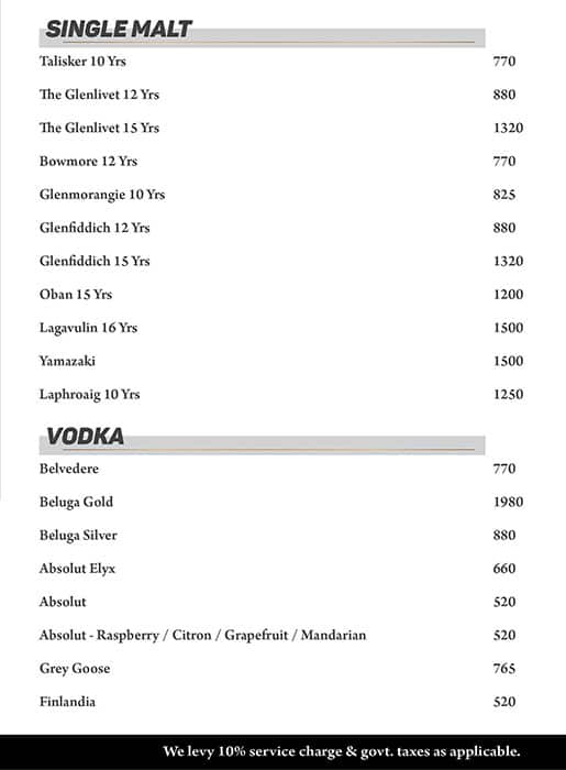 Menu at The Game Palacio, Mumbai