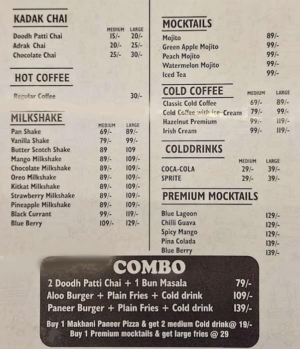 Menu of Annie’s Cafeteria, Civil Lines, Allahabad