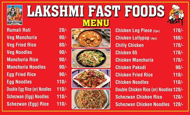 Menu of Lakshmi Fast Foods, Langer Houz, Hyderabad