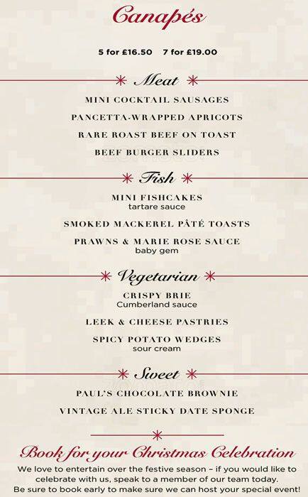Menu at Old Bank of England pub & bar, London