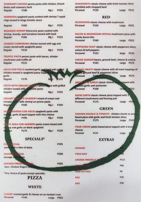 Menu at Green Tomato restaurant, Makati, H25G+6MP