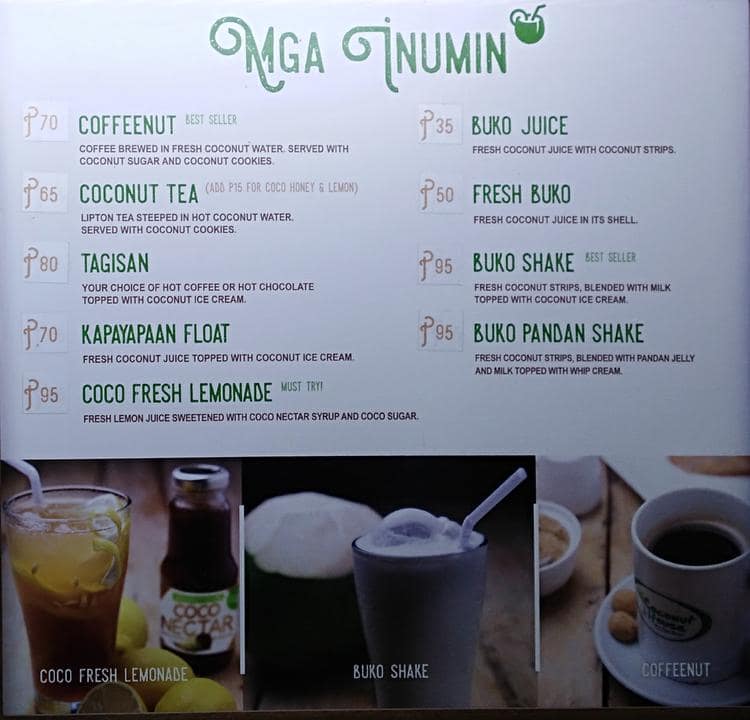 Menu at Coconut House restaurant, Quezon City, Quezon Memorial Circle