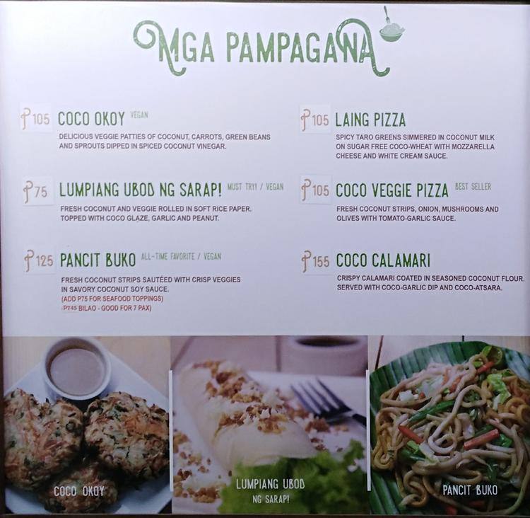 Menu at Coconut House restaurant, Quezon City, Quezon Memorial Circle