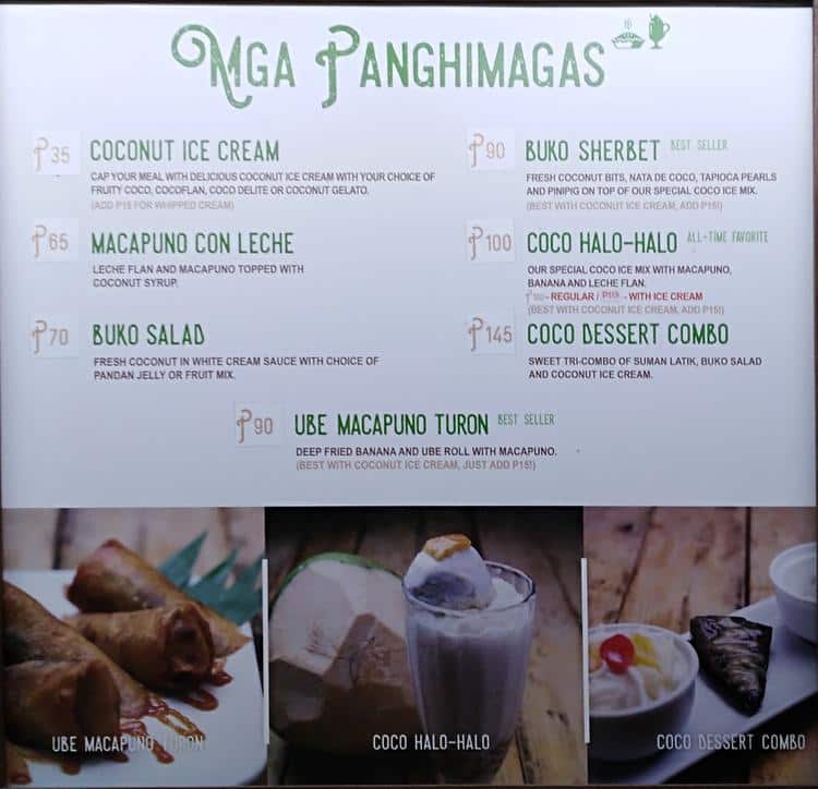 Menu at Coconut House restaurant, Quezon City, Quezon Memorial Circle