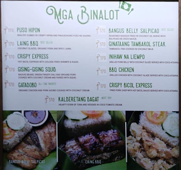 Menu at Coconut House restaurant, Quezon City, Quezon Memorial Circle