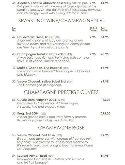 Menu at Cielo restaurant, Birmingham
