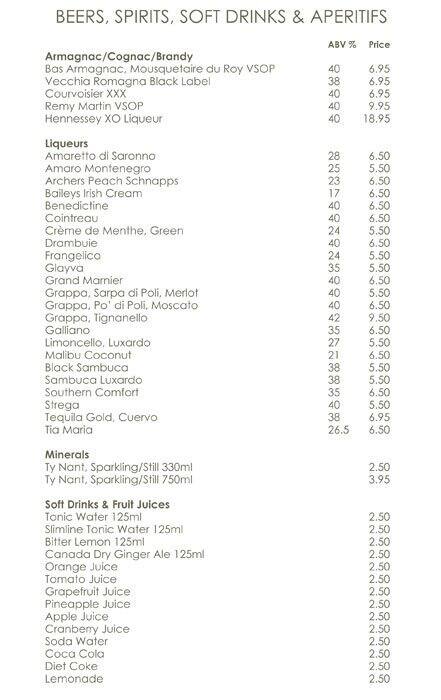 Menu at Cielo restaurant, Birmingham