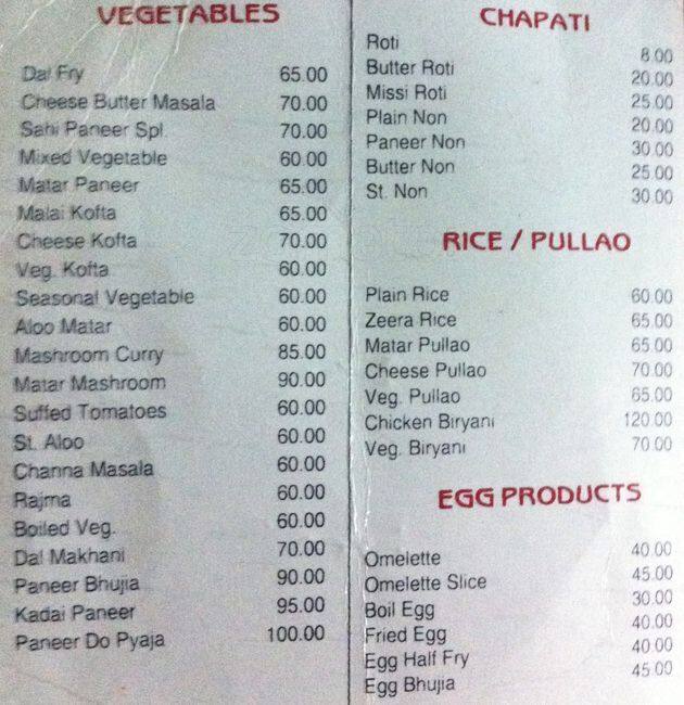 Menu at Purnima Restaurant - Hotel New Rama Krishna, Lucknow
