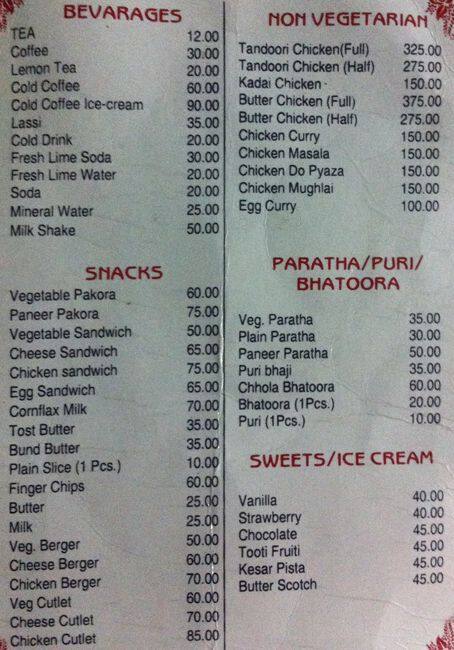 Menu at Purnima Restaurant - Hotel New Rama Krishna, Lucknow