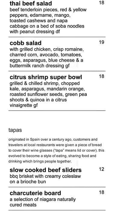 Menu at Glow Fresh & Wine Bar, Toronto