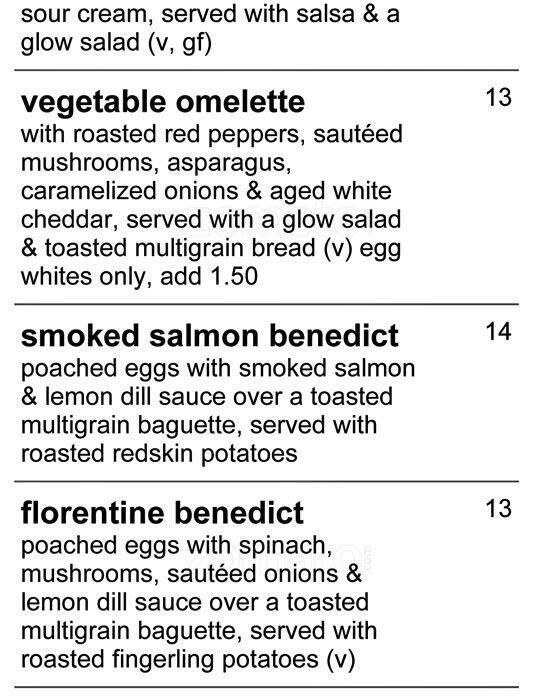 Menu at Glow Fresh & Wine Bar, Toronto