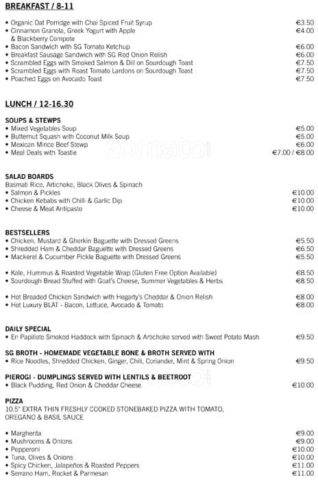 Science Gallery Cafe Menu, Menu for Science Gallery Cafe, South City ...