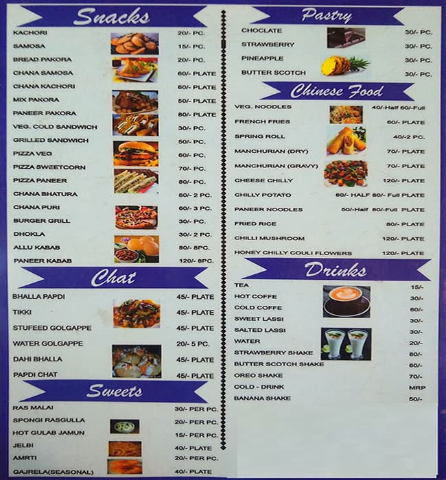 Menu of Chandigarh Sweets, Sector 19, Panchkula