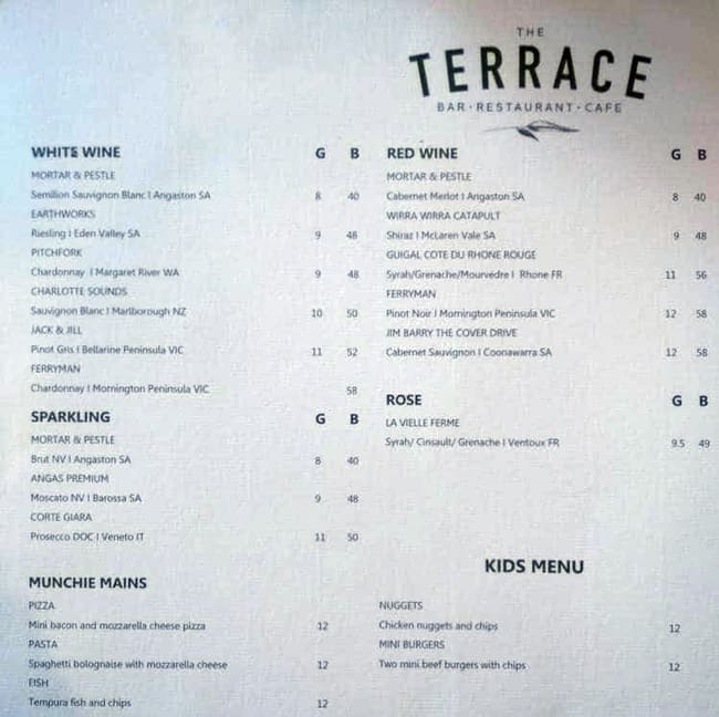 Menu at The Terrace Cafe & Bar, Melbourne, 333 Exhibition St