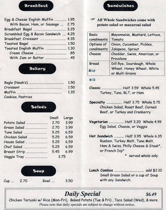 Menu at Sandwich Tree, Seattle