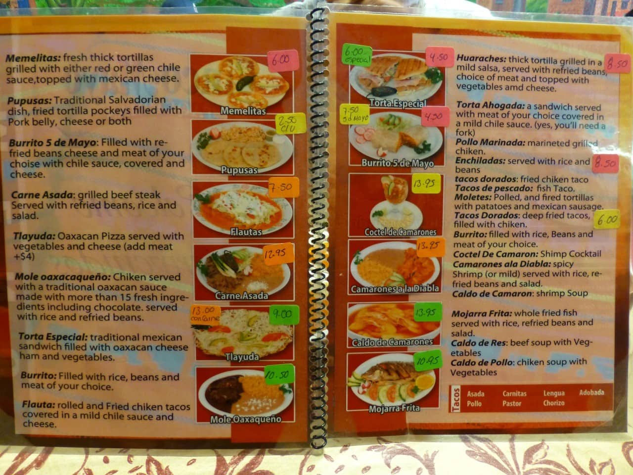 Menu at El Tule Taqueria restaurant, Woodburn