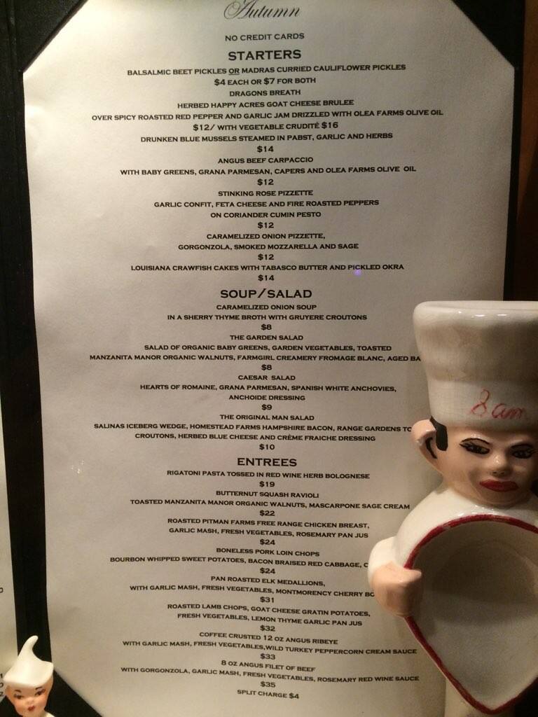 Menu at The Range steakhouse, Santa Margarita