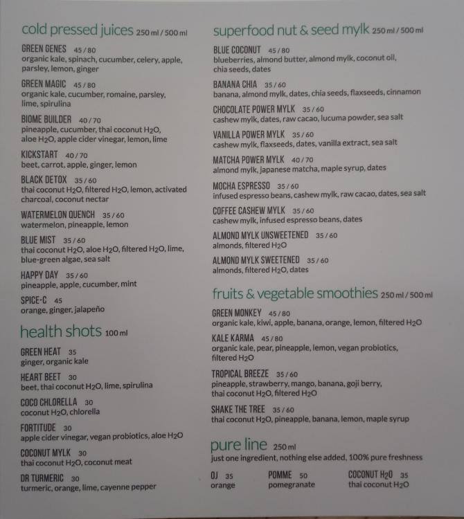 Menu at Cocobeet cafe, Jakarta, Senayan City