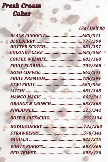 Menu of Chef Bake, Whitefield, Bangalore