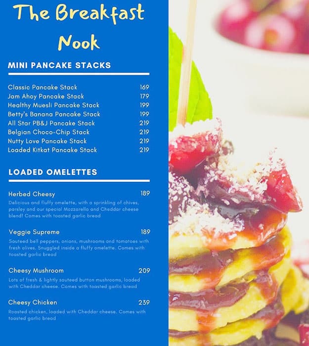 Menu of The Breakfast Nook, Sarjapur Road, Bangalore