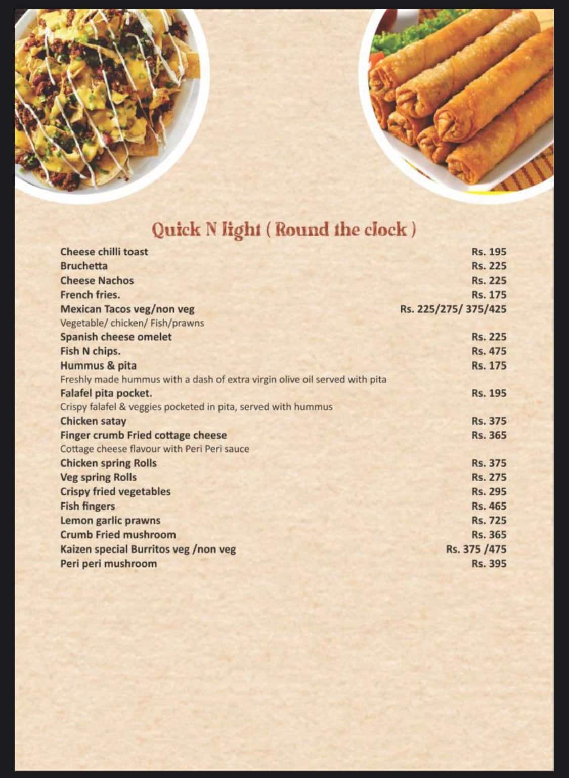 Menu at Kaizen Café Restaurant & Bar, Dehradun