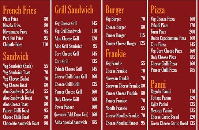 Menu of The Sandwich Adda, Goregaon West, Mumbai