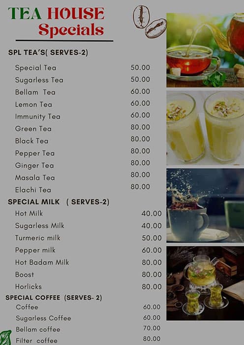 Menu of Tea House, Nizampet, Hyderabad