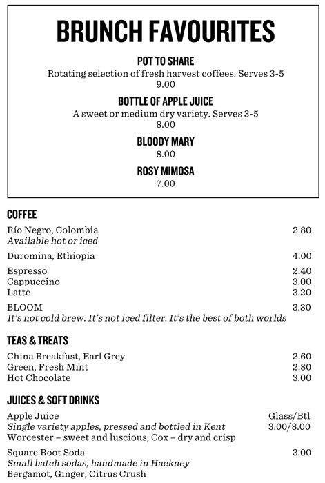 Menu at Workshop Coffee cafe, London, 60 Holborn Viaduct