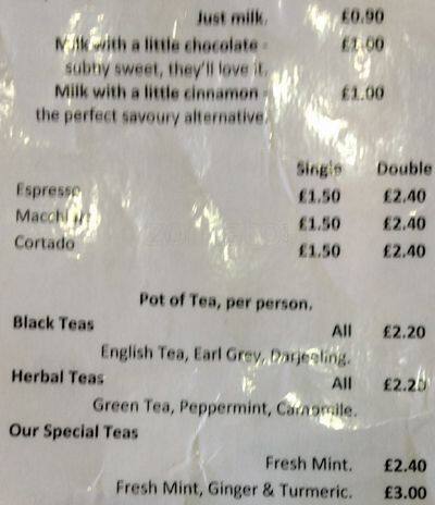 Menu at Coffee Cake cafe, London