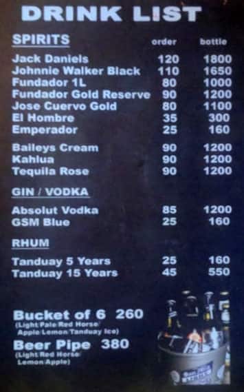 Menu at Yellow Flame Bar & Grill, Pasig