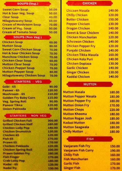 Menu at Green Chilli, Chennai, No4