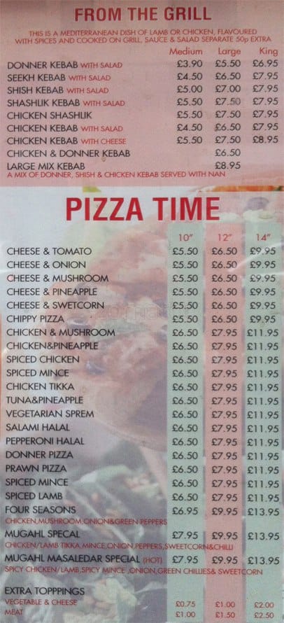 Menu at Chilli Grill & Thrill restaurant, Glasgow, 35 High St