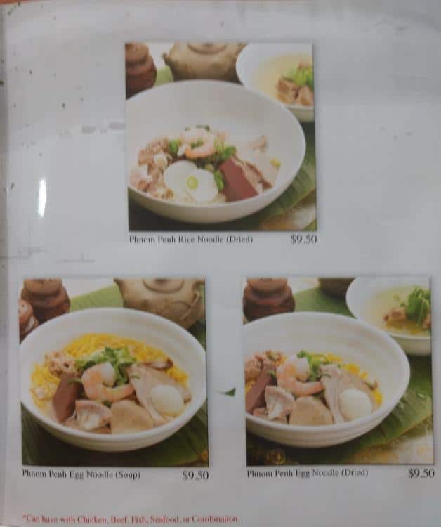 Menu at Battambang Cambodian Restaurant, Cabramatta