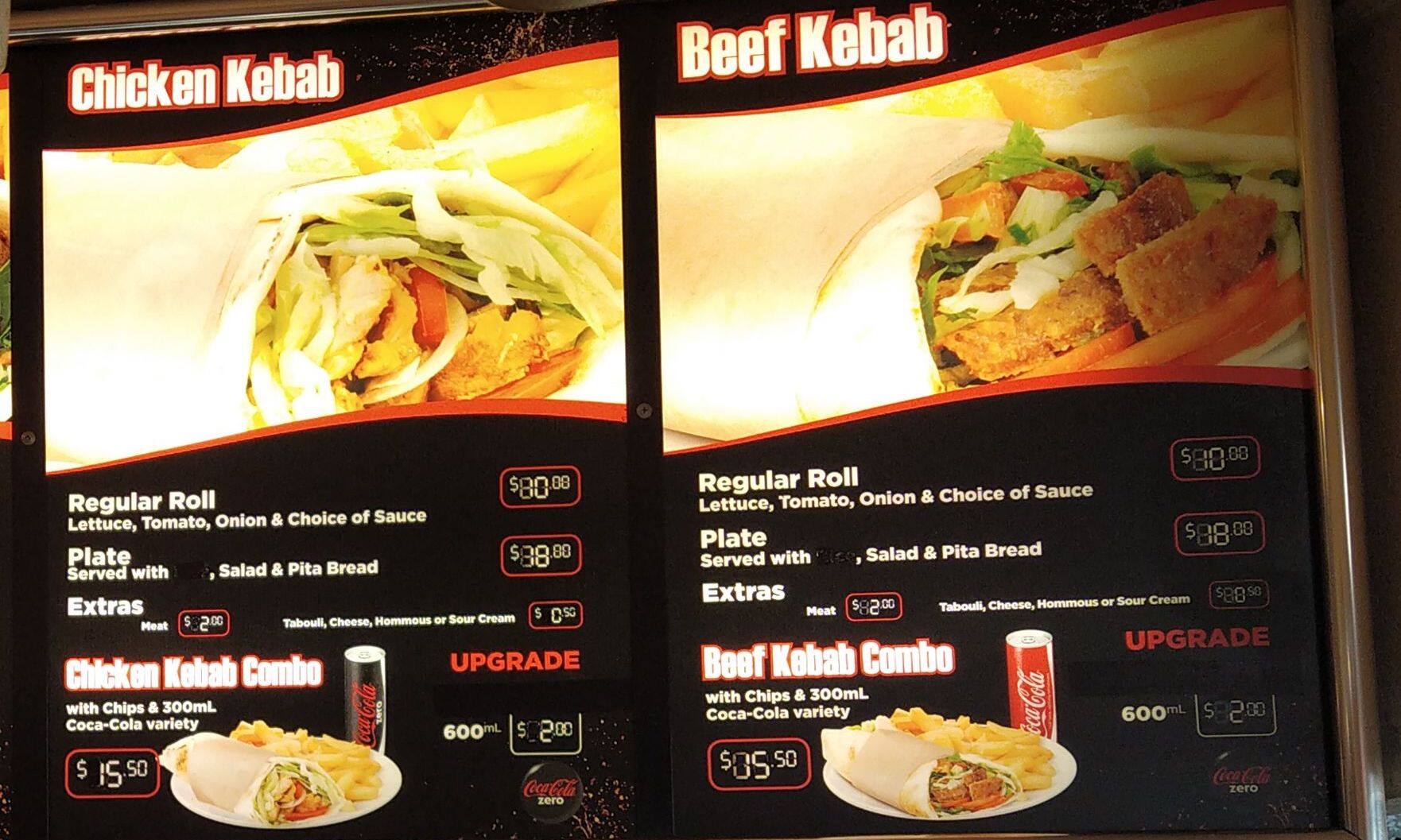 Menu at Beverly Hills Kebab fast food, Beverly Hills