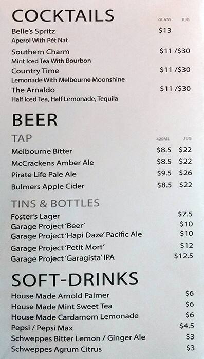Menu at Belles Hot Chicken pub & bar, Richmond, 107 Swan St