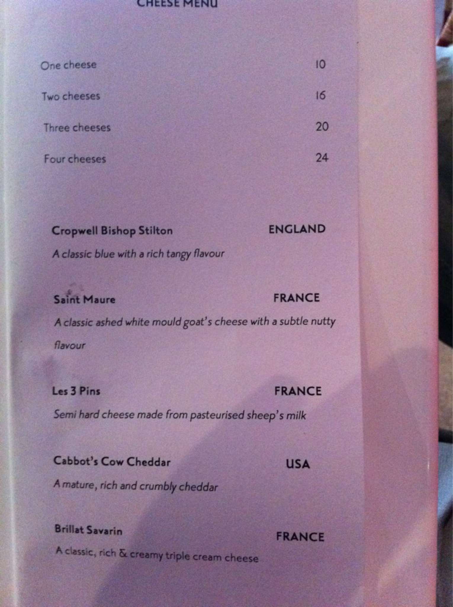 Menu at Moorilla Winery restaurant, Berriedale, Cellar Door