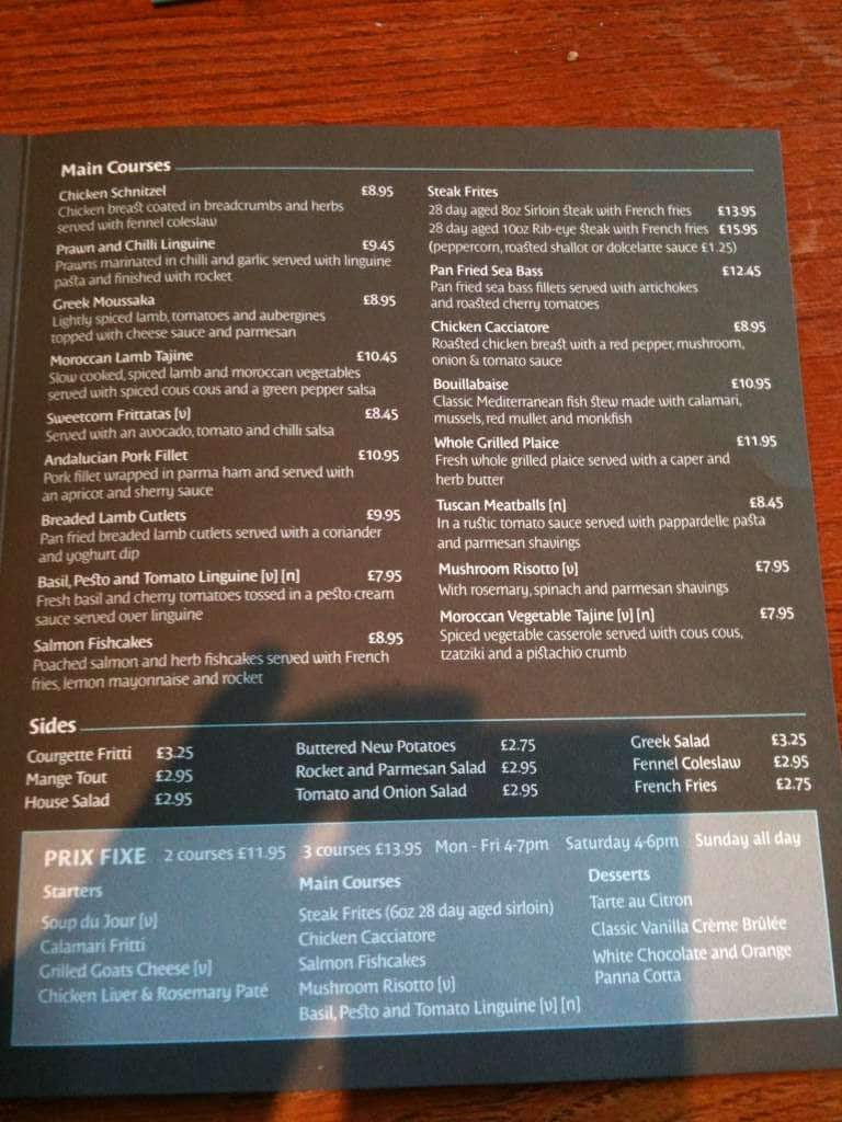 Menu at Ego restaurant, Lichfield