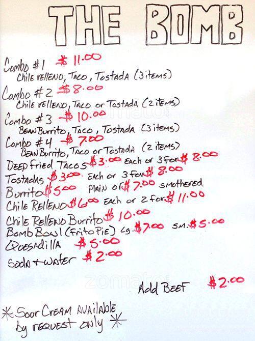Menu at The Bomb restaurant, Denver, Blake St Unit 17