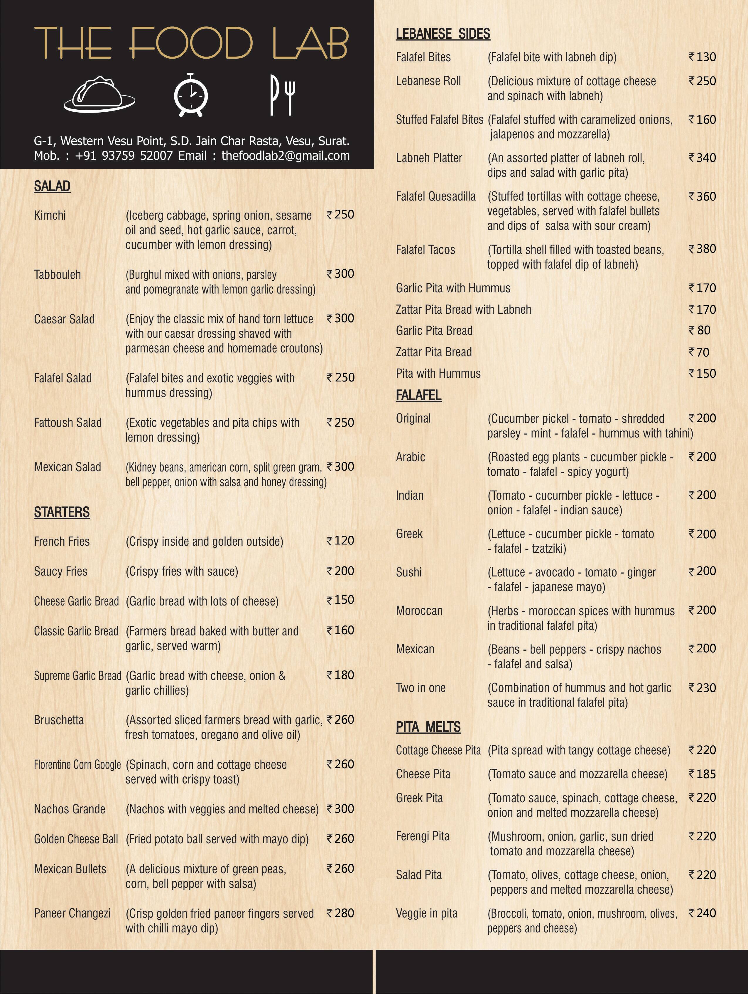 The Food Lab Menu, Menu for The Food Lab, Vesu, Surat - Zomato