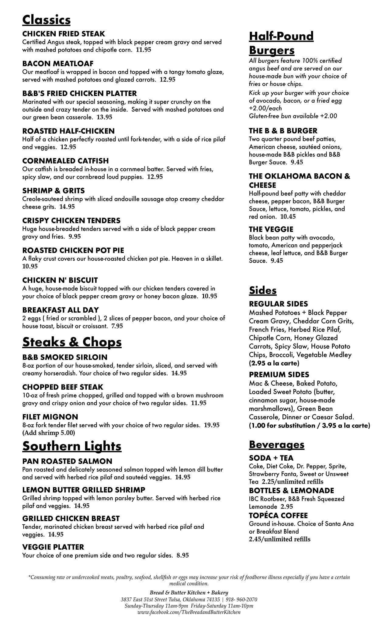 Menu at Bread and Butter Kitchen + Bakery, Tulsa