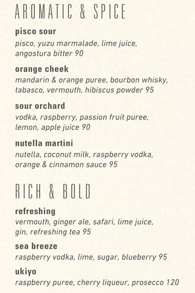 Menu at Ukiyo Lounge & bar, Istanbul