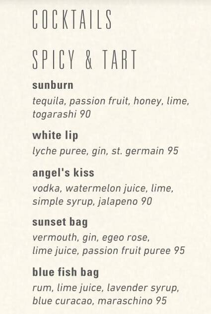 Menu at Ukiyo Lounge & bar, Istanbul