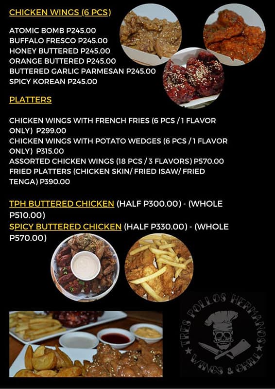 Menu at Tres Pollos Hermanos restaurant, Cainta